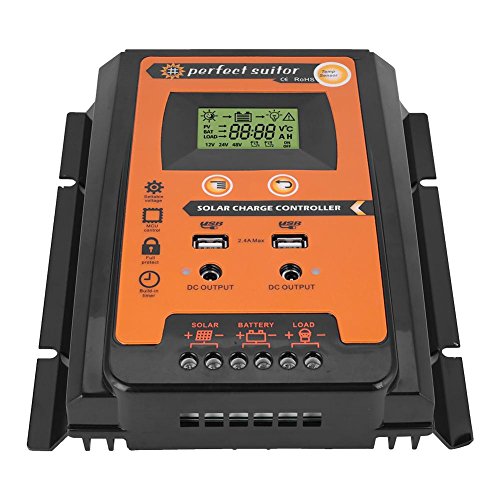 Charge Controller, Acouto 30A / 50A / 70A MPPT Charge Controller Solar Charge Regulator 12V/24V Solar Panel Charge Battery Regulator Dual USB LCD Display (50A)