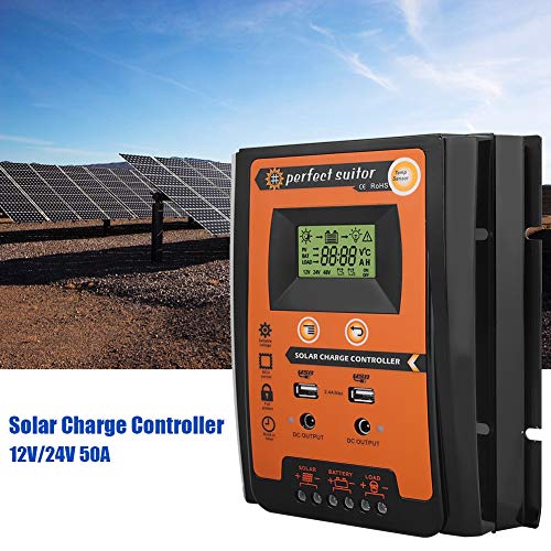 Charge Controller, Acouto 30A / 50A / 70A MPPT Charge Controller Solar Charge Regulator 12V/24V Solar Panel Charge Battery Regulator Dual USB LCD Display (50A)