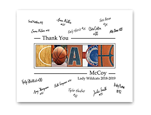 Basketball Coach Gift - Coach Appreciation Gift - End of Season Gift - Coach Gift from team - Unframed 11x14 print with room for player's signatures