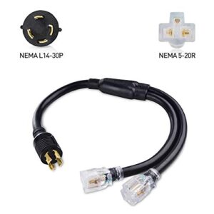 Cable Matters LED-Lit 4 Prong 30 Amp to 15 Amp Adapter for Generator (30 AMP to 110 Adapter Splitter) 30 Inches - NEMA L14-30P to 2X 5-20R