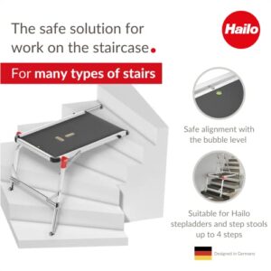 Hailo TP1 |Staircase Platform | Length and Height-Adjustable Telescopic Rails and feet | Integrated Bubble Level | Two-Hand Safety Unlocking Mechanism| for use with Step stools & stepladders