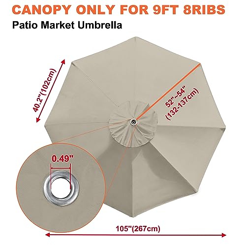 EliteShade USA Sunumbrella 9ft Replacement Covers 8 Ribs Market Patio Umbrella Canopy Cover (CANOPY ONLY) (Beige)