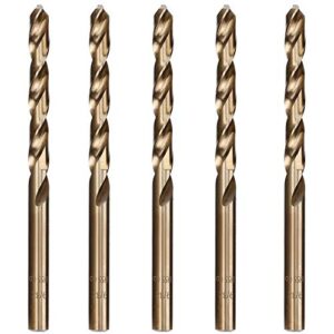 hymnorq m35 cobalt steel fractional 9/32 inch dia. x 4.25 inch long twist drill bit set of 5pcs, jobber length round shank, self-centering split point, heat resistant for metalworking