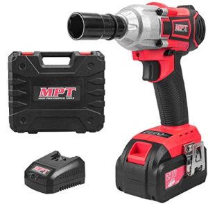 mpt impact torque wrench cordless, 21v 1/2-inch brushless impact driver with 3.0ah li-ion battery fast charger, 250 ft-lbs(350n.m) impact gun/drill for car tires