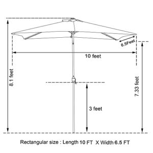 Aok Garden 6.5FT × 10FT Solar LED Lighted Patio Umbrella with Push Button Tilt and Sturdy Aluminum Ribs for Deck Lawn Pool & Backyard - Red