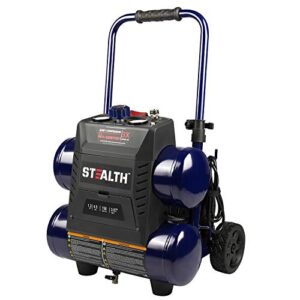 stealth 4.5 gallon ultra quiet air compressor,1.3 hp oil-free peak 150 psi 65 decibel air compressor,4 cfm @ 40 psi 3 cfm @ 90 psi silent portable long life electric air compressor w/ wheel for garage