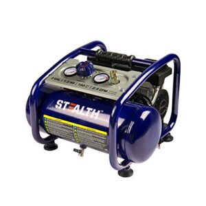 stealth portable ultra quiet 3 gallon 1 horsepower oil-free pump air compressor 2.5 cfm @ 90 psi electric air compressor, max 150 psi portable air compressor for garage innovation work saq-1301 blue