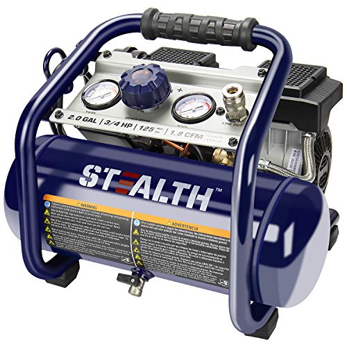 Stealth 2 Gallon Ultra Quiet Air Compressor, 3/4 HP Oil-Free Peak 125 PSI 60 Decibel Air Compressor,2.8 CFM @ 40 PSI 1.8 CFM @ 90 PSI Silent Portable Long Life Electric Air Compressor for Garage