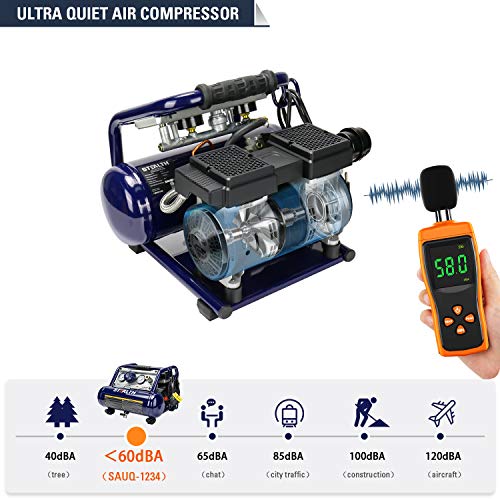 Stealth 2 Gallon Ultra Quiet Air Compressor, 3/4 HP Oil-Free Peak 125 PSI 60 Decibel Air Compressor,2.8 CFM @ 40 PSI 1.8 CFM @ 90 PSI Silent Portable Long Life Electric Air Compressor for Garage