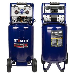 Stealth 20 Gallon Ultra Quiet Air Compressor,1.8 HP Oil-Free Peak 150 PSI 68 Decibel Air Compressor,5.5 CFM @ 40 PSI 5 CFM @ 90 PSI Silent Portable Long Life Electric Air Compressor W/Wheel for Garage