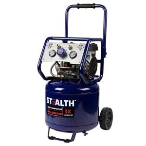 stealth 12 gallon ultra quiet air compressor, 1.5 hp oil-free peak 150 psi 68 decibel air compressor,5 cfm @ 40 psi 4 cfm @ 90 psi silent portable long life electric air compressor w/wheel for garage