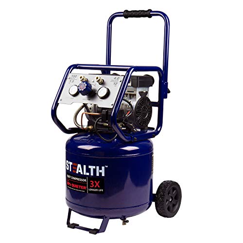 Stealth 12 Gallon Ultra Quiet Air Compressor, 1.5 HP Oil-Free Peak 150 PSI 68 Decibel Air Compressor,5 CFM @ 40 PSI 4 CFM @ 90 PSI Silent Portable Long Life Electric Air Compressor W/Wheel for Garage