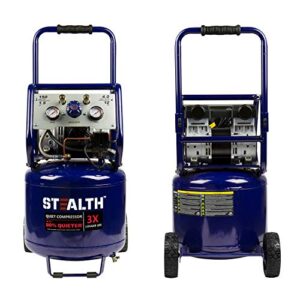 Stealth 12 Gallon Ultra Quiet Air Compressor, 1.5 HP Oil-Free Peak 150 PSI 68 Decibel Air Compressor,5 CFM @ 40 PSI 4 CFM @ 90 PSI Silent Portable Long Life Electric Air Compressor W/Wheel for Garage