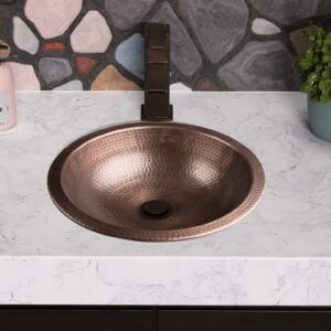 Monarch Abode 17094 Pure Copper Hand Hammered Rotunda Dual Mount Bathroom Vanity Sink (16 inches)