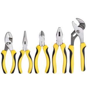 topline 5-piece pliers set, pliers tool set included 8" groove joint pliers, 7" linesman pliers, 6" long nose pliers, 6" slip joint pliers, 6" diagonal pliers for basic home maintenance