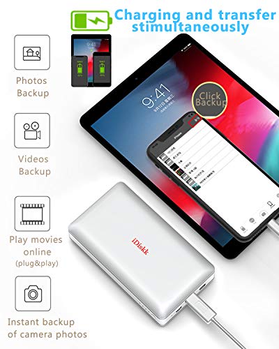 iDiskk 【Mfi Certified Plug-Play】 1TB External Hard Drive for iPad iPhone 15 Android Photo Backup Storage for iPhone 15/14/13/12/12 Pro Max/12 pro/11 pro/X/XR,Mac/iMac/PC, Built-in 10000mAh Power Bank