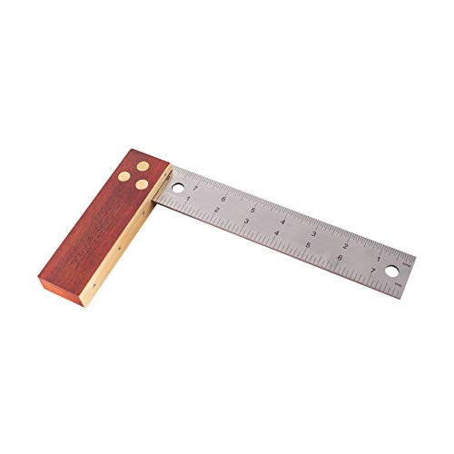 POWERTEC 80015 Try Square with Hardwood Handle (8") Premium Stainless Steel Ruler – Brass Bound Handle - A Carpenter’S & Machinist’S Essential - The Ultimate Gift for Any Woodworking Shop