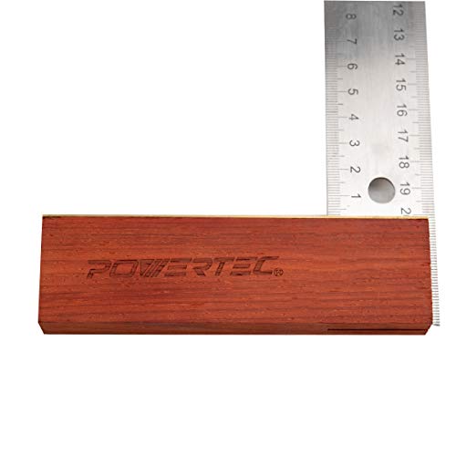 POWERTEC 80015 Try Square with Hardwood Handle (8") Premium Stainless Steel Ruler – Brass Bound Handle - A Carpenter’S & Machinist’S Essential - The Ultimate Gift for Any Woodworking Shop