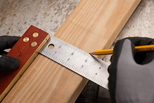 POWERTEC 80015 Try Square with Hardwood Handle (8") Premium Stainless Steel Ruler – Brass Bound Handle - A Carpenter’S & Machinist’S Essential - The Ultimate Gift for Any Woodworking Shop