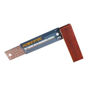 POWERTEC 80015 Try Square with Hardwood Handle (8") Premium Stainless Steel Ruler – Brass Bound Handle - A Carpenter’S & Machinist’S Essential - The Ultimate Gift for Any Woodworking Shop