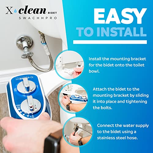 X-Clean 250 Toilet Bidet, Bidet Attachment for Toilet Seat, Dual Nozzle Bidet Sprayer for Toilet with Water Pressure Knob, Self-Cleaning & Easy to Install, Non-Electric