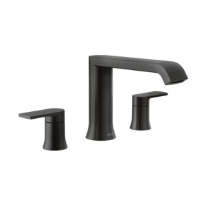 moen genta lx matte black two handle deck mounted modern roman tub faucet, widespread bathtub faucet set, modern bathroom faucet for soaking tub (valve required), t908bl