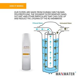 Max Water 5 Micron Replacement Filter Cartridge Set (10 inch x 2.5 inch) for Standard RO (Reverse Osmosis) Water Filter Systems - PP Sediment, GAC & CTO (3 Replacement filters)