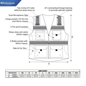 Kolossus High Visibility Mens Safety Vest APPAREL With Front Pockets, Silver Orange Reflective Tape, Bottom Class 2 ANSI/ISEA Black, Large