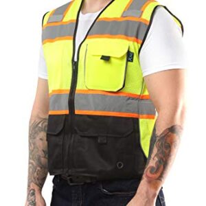 Kolossus High Visibility Mens Safety Vest APPAREL With Front Pockets, Silver Orange Reflective Tape, Bottom Class 2 ANSI/ISEA Black, Large