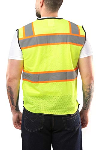 Kolossus High Visibility Mens Safety Vest APPAREL With Front Pockets, Silver Orange Reflective Tape, Bottom Class 2 ANSI/ISEA Black, Large