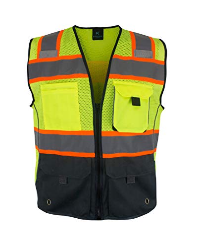 Kolossus High Visibility Mens Safety Vest APPAREL With Front Pockets, Silver Orange Reflective Tape, Bottom Class 2 ANSI/ISEA Black, Large