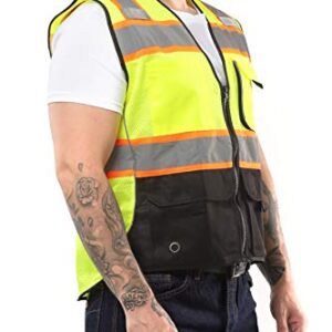 Kolossus High Visibility Mens Safety Vest APPAREL With Front Pockets, Silver Orange Reflective Tape, Bottom Class 2 ANSI/ISEA Black, Large