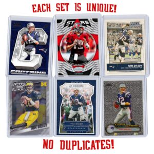 Tom Brady Football Card Bundle, Set of 6 Assorted Tampa Bay Buccaneers New England Patriots and Michigan Wolverines Football Cards of Quarterback Super Bowl Champion Protected by Sleeve and Toploader