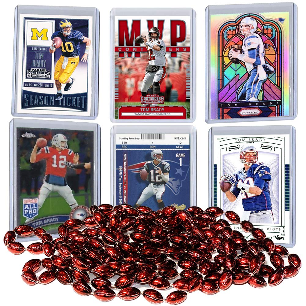 Tom Brady Football Card Bundle, Set of 6 Assorted Tampa Bay Buccaneers New England Patriots and Michigan Wolverines Football Cards of Quarterback Super Bowl Champion Protected by Sleeve and Toploader