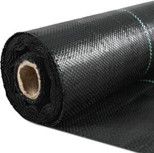 happybuy 6.5ftx330ft premium weed barrier landscape fabric heavy duty 3.2oz, woven weed control gardening mat, high permeability good for flower bed, geotextile fabric, driveway fabric, ground cover