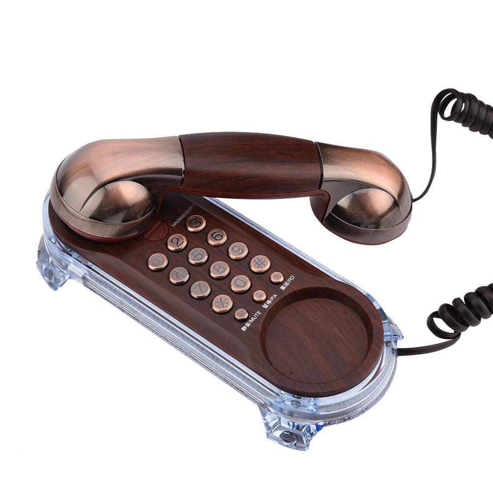 Bewinner Retro Antique Landline Phone with Blue Backlight - Ergonomic Design Round Buttons - Double Placement,Bottom Non-Slip Mat and Wall-Mounted Design(Red Copper)