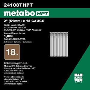 Metabo HPT Brad Nails | 2 Inch x 18 Gauge | Electro Galvanized | Smooth | 1,000 Count | 24108THPT