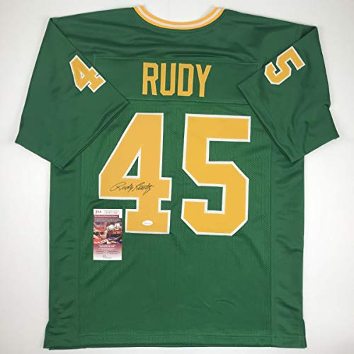 Autographed/Signed Rudy Ruettiger Notre Dame Green Rudy College Football Jersey JSA COA