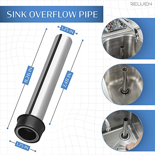 Stainless Steel Bar Sink Overflow Pipe 7.48 IN - Metal Sink Strainer Pipe Tube Bathroom Pipes Fittings - Bathroom Sink Drain Strainer Pipe Overflow Kitchen Sink Drain Stopper for 1.5 Inch Drains