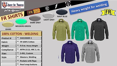 Flame Resistant FR Heavy Duty Welding Shirt - 100% C - 9 oz (2X-Large, Welders Green)