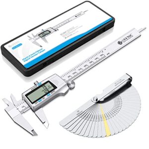 esynic digital vernier caliper 6 inch/150mm + feeler gauge stainless steel electronic caliper fractions/inch/metric micrometer measuring tool for length width depth inner diameter outer diameter