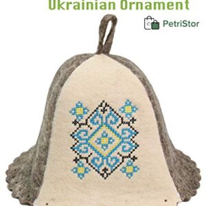 PetriStor Ukrainian Sauna Hat Ornament Blue - Hats Sauna Hat for Men - Ukraine Sauna Hat for Men - Bathhouse Hat - Natural Felt - Sauna Hat Finnish - Wool Sauna Hat for Men