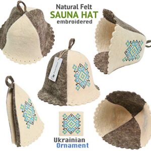 PetriStor Ukrainian Sauna Hat Ornament Blue - Hats Sauna Hat for Men - Ukraine Sauna Hat for Men - Bathhouse Hat - Natural Felt - Sauna Hat Finnish - Wool Sauna Hat for Men