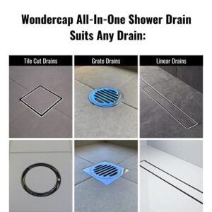 Shower Drain by WONDERCAP | All-In-One 2in Shower Drain, ABS Shower Drain | Tile Shower Drain Outlet + Square Chrome Brass Strainer