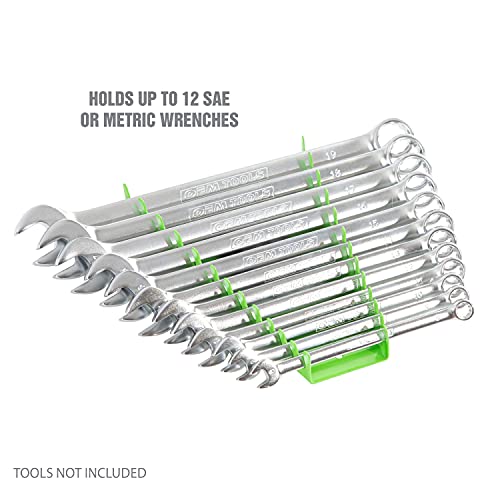 OEMTOOLS 22177 Pro Magnetic Wrench Organizer, 12 Wrench Storage Rail, SAE and Metric Tool Drawer Organizers For Tool Boxes And Metal Surfaces, Green