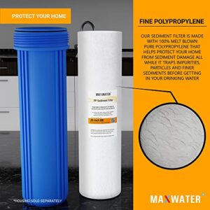 Max Water 20 inch x 4.5 inch, 5 Micron Replacement Sediment Water Filter Cartridge for Whole House, Melt Blown Filtration Fiber for Heavy Duty (Pack of 20)