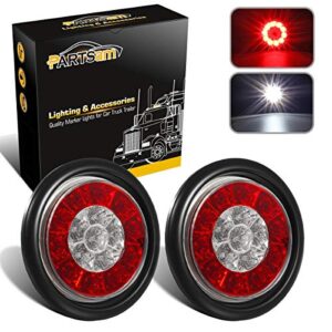 partsam 2pcs 4" inch round led trailer tail lights 16led w rubber grommet, waterproof sealed round red stop turn tail brake running lights white reverse backup lights lamps for rv trailer trucks