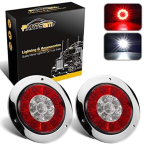 partsam 2pcs 4" inch round led trailer tail lights white red taillights flange mount 16 led dc 12v sealed waterproof stop brake tail running reverse backup lights lamps for rv trailer trucks