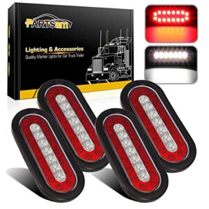 partsam 4pcs 6.3" inch oval led trailer taillights stop brake lights running red and white backup and reverse lights, sealed 6.3 inch oval led trailer lights kit grommet mount for rv trucks