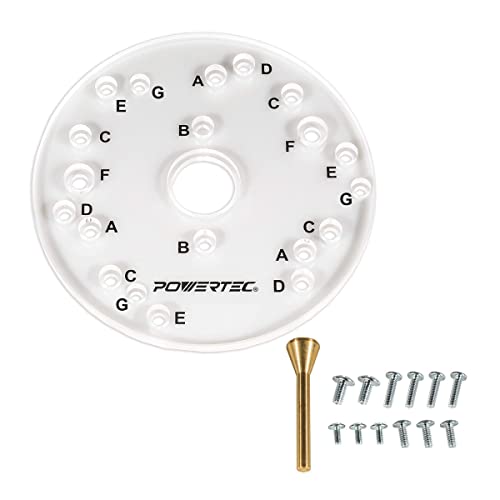 POWERTEC 71369 Dia 6-1/2" Universal Clear Acrylic Base Plate w/Centering Pin, Screws and Letter-Marked Holes, Fits Porter Cable, Bosch, Craftsman, Dewalt, Hitachi, Makita, Milwaukee, Ryobi